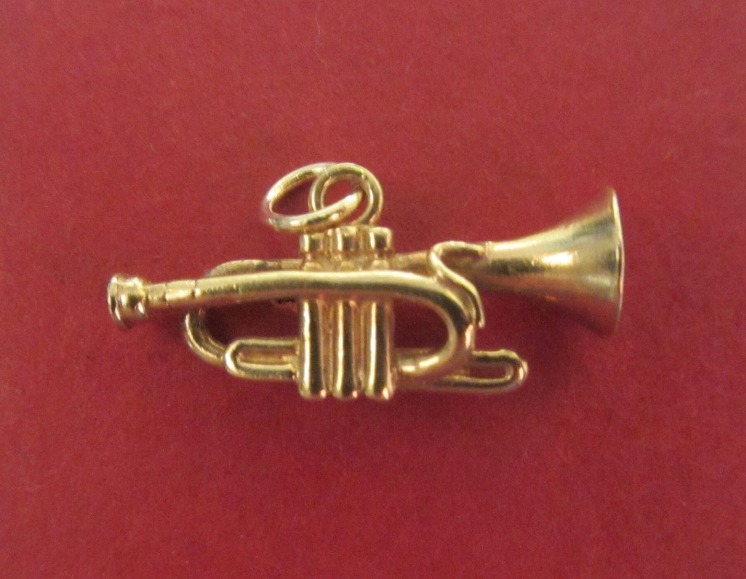 14k Solid Gold 3D Small Music Jazz Trumpet Charm Pendant - 2.24 Grams ...