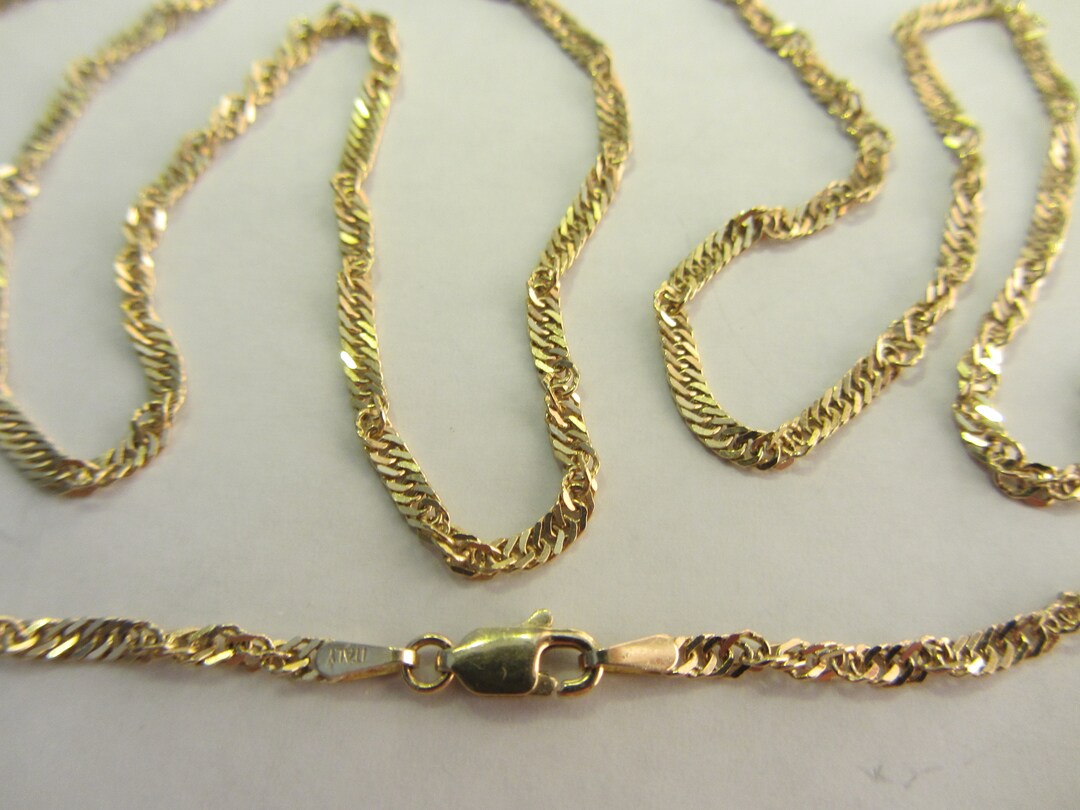 14k Solid Gold Oval Link Twist Diamond Cut Sparkly Chain Necklace - 24 ...