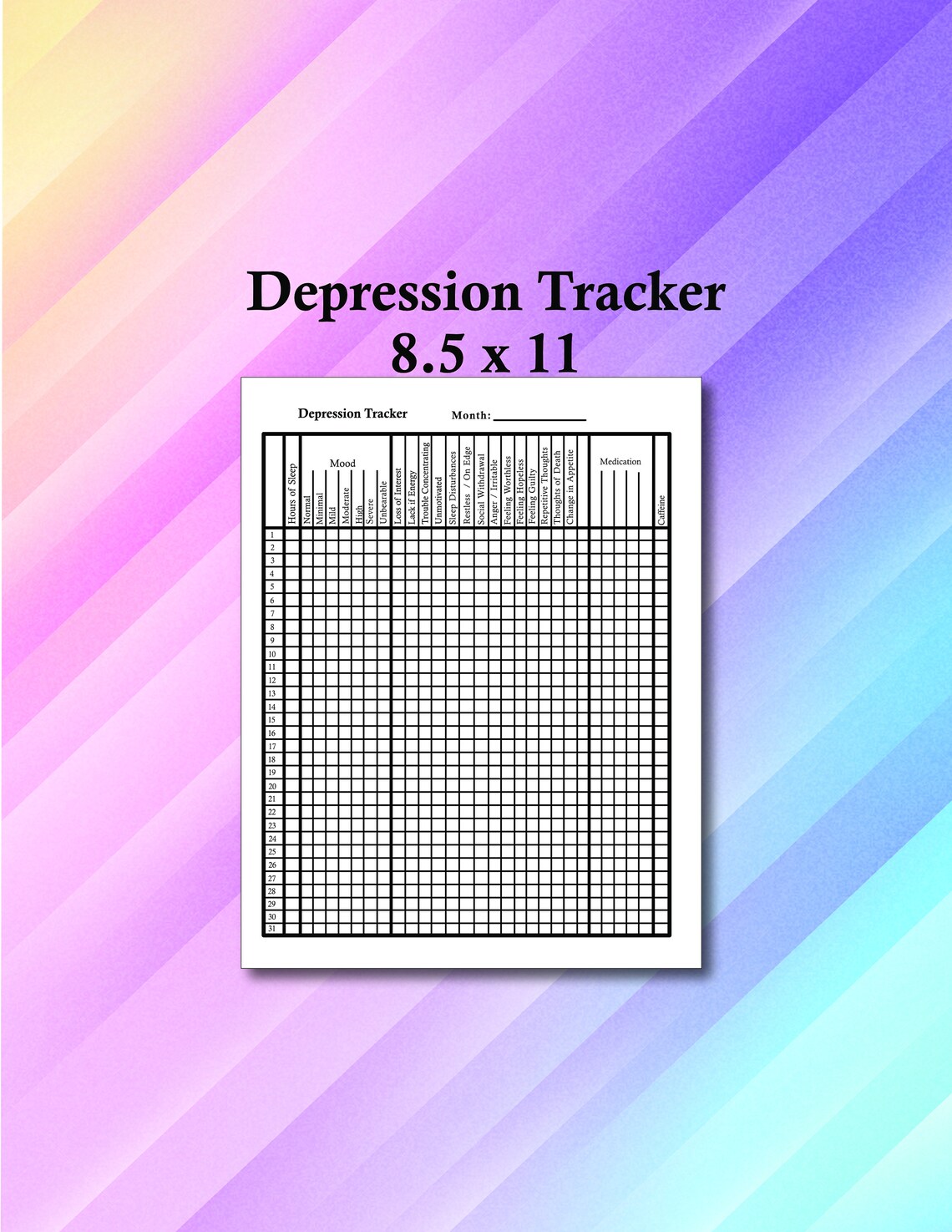Printable Depression Mood Tracker Chart - Etsy