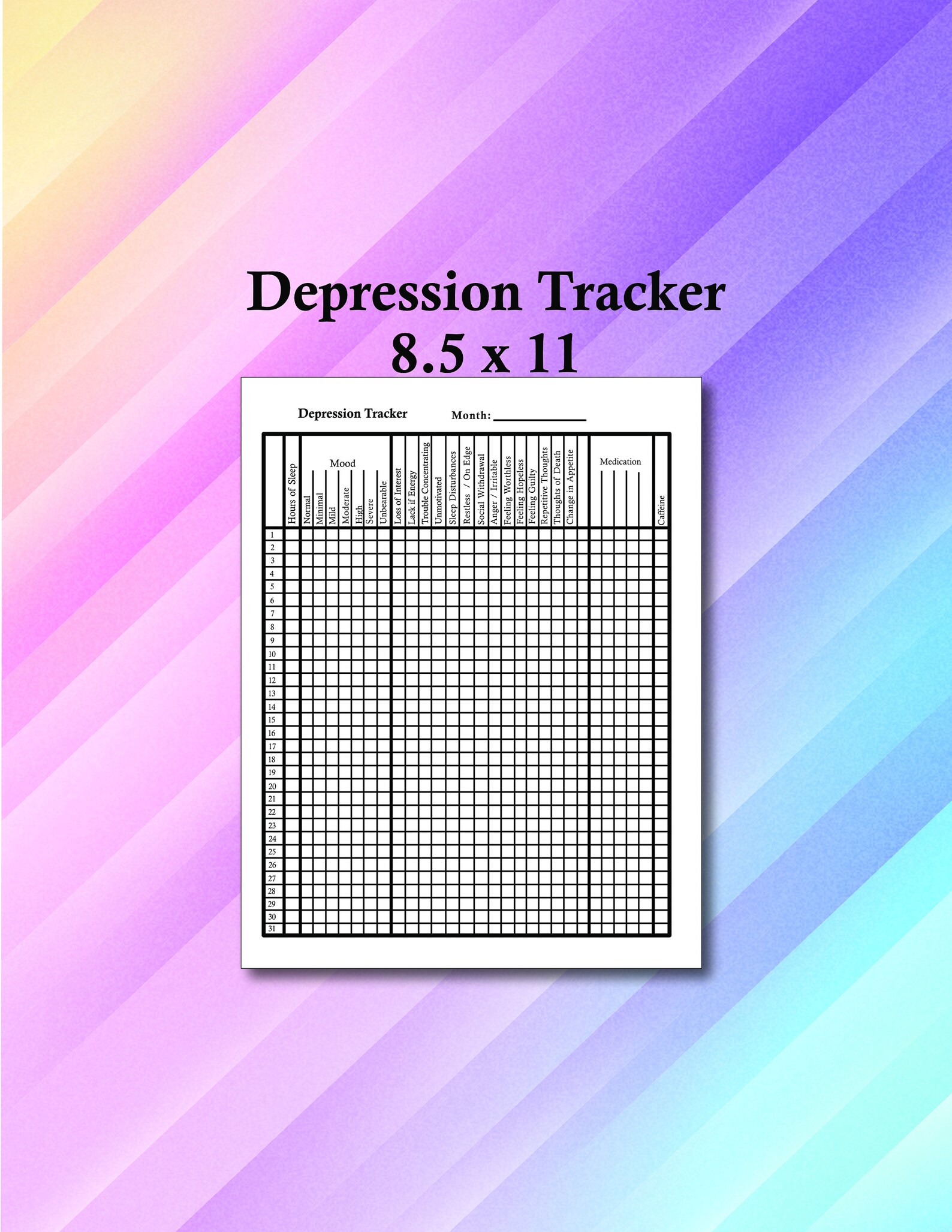 Printable Depression Mood Tracker Chart - Etsy