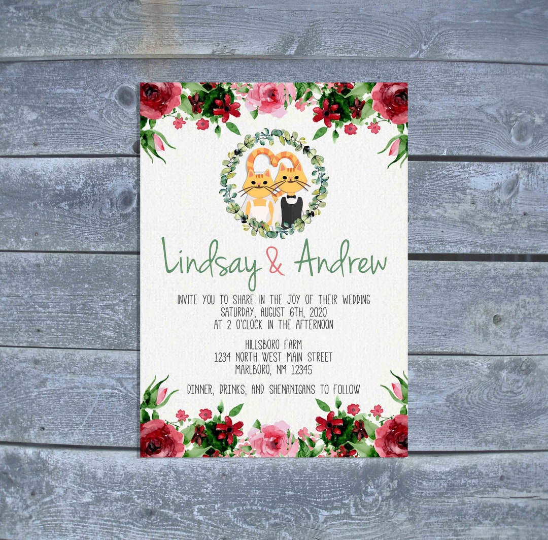 Cat Wedding Invitation | Formal Cat Invitation | Watercolor Floral ...