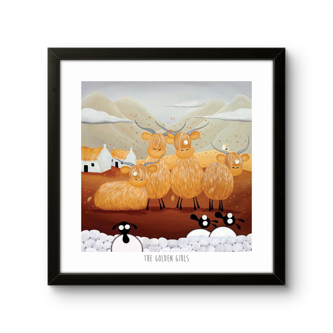 The Golden Girls. Highland Cow Print. Quirky Animal Print. Funny Art ...