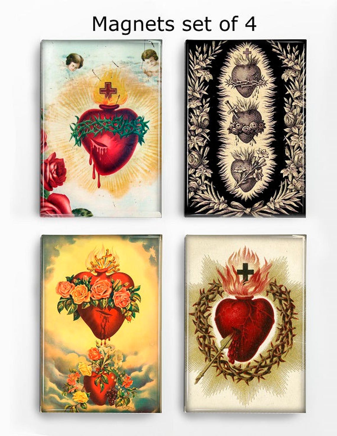Set of 4 Magnets Sacred Hearts - Etsy