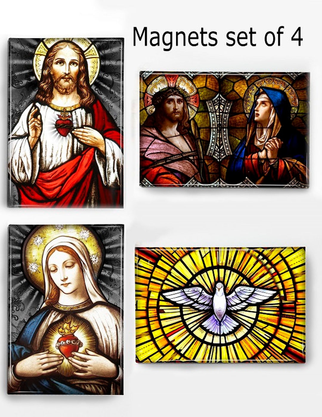 Set of 4 Magnets Religious Stained Glass - Etsy