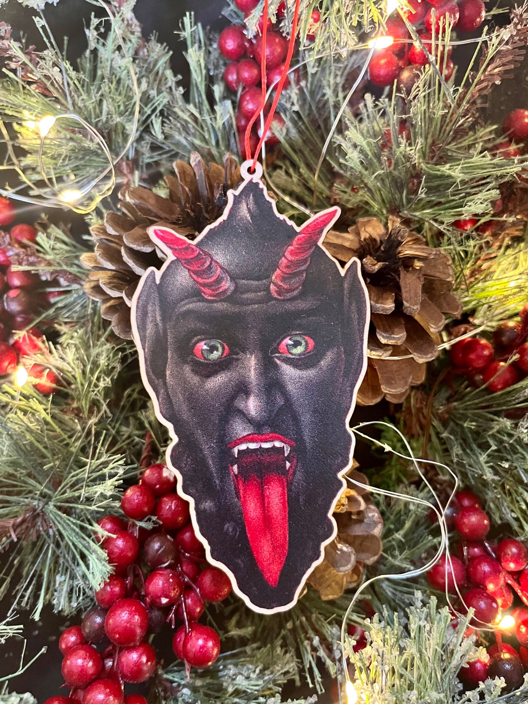 Krampus Head Tongue Out Wooden Ornament - Etsy
