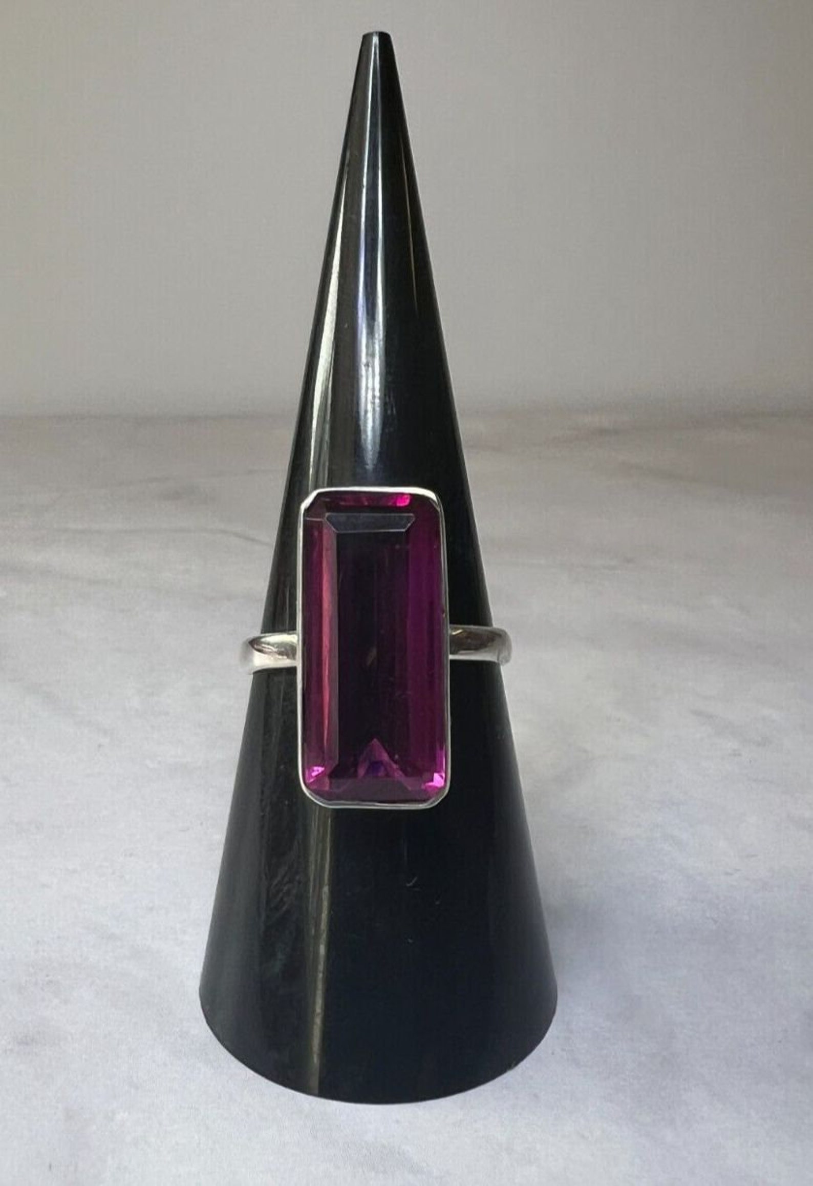 Solitaire Rectangle Pink Tourmaline & Sterling Silver 925 Ring Sz 7 - Etsy