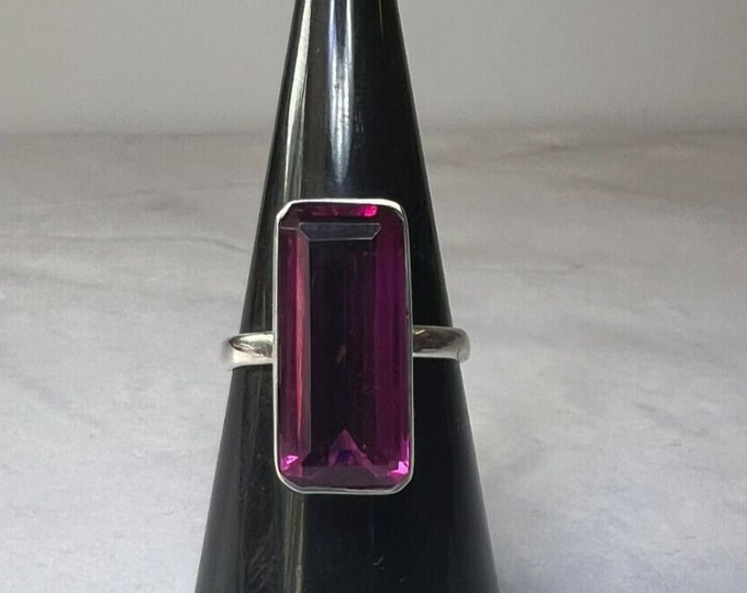 Solitaire Rectangle Pink Tourmaline & Sterling Silver 925 Ring Sz 7 - Etsy