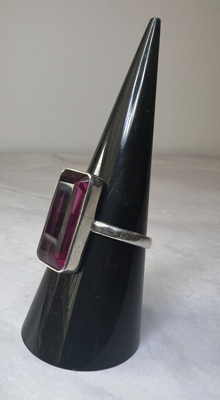 Solitaire Rectangle Pink Tourmaline & Sterling Silver 925 Ring Sz 7 - Etsy