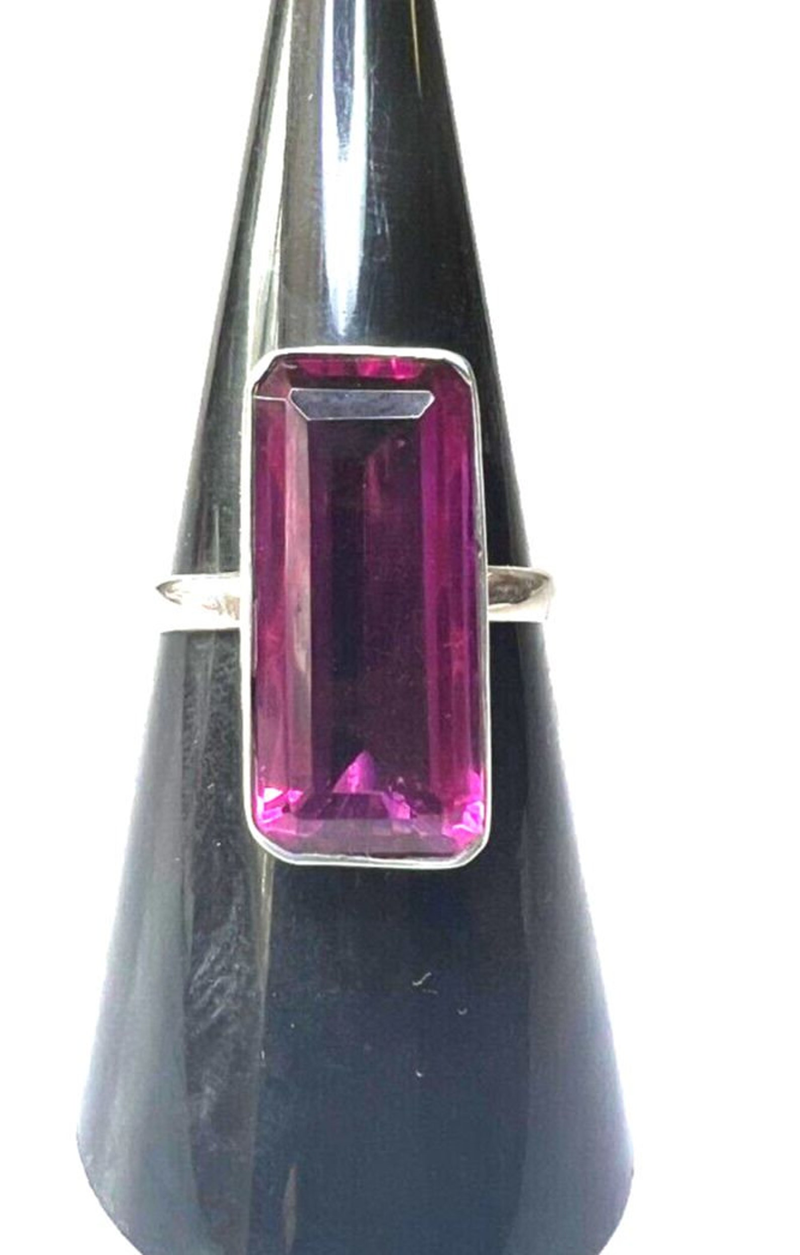 Solitaire Rectangle Pink Tourmaline & Sterling Silver 925 Ring Sz 7 - Etsy