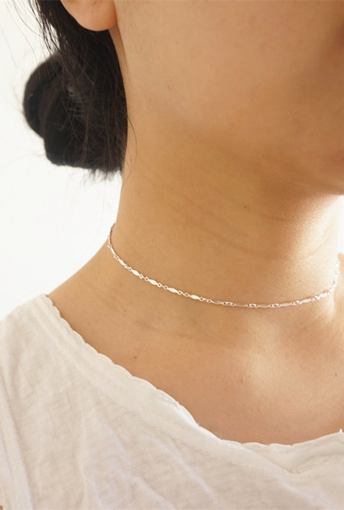 Sterling Silver Choker Simple Chain Choker Silver Layering - Etsy