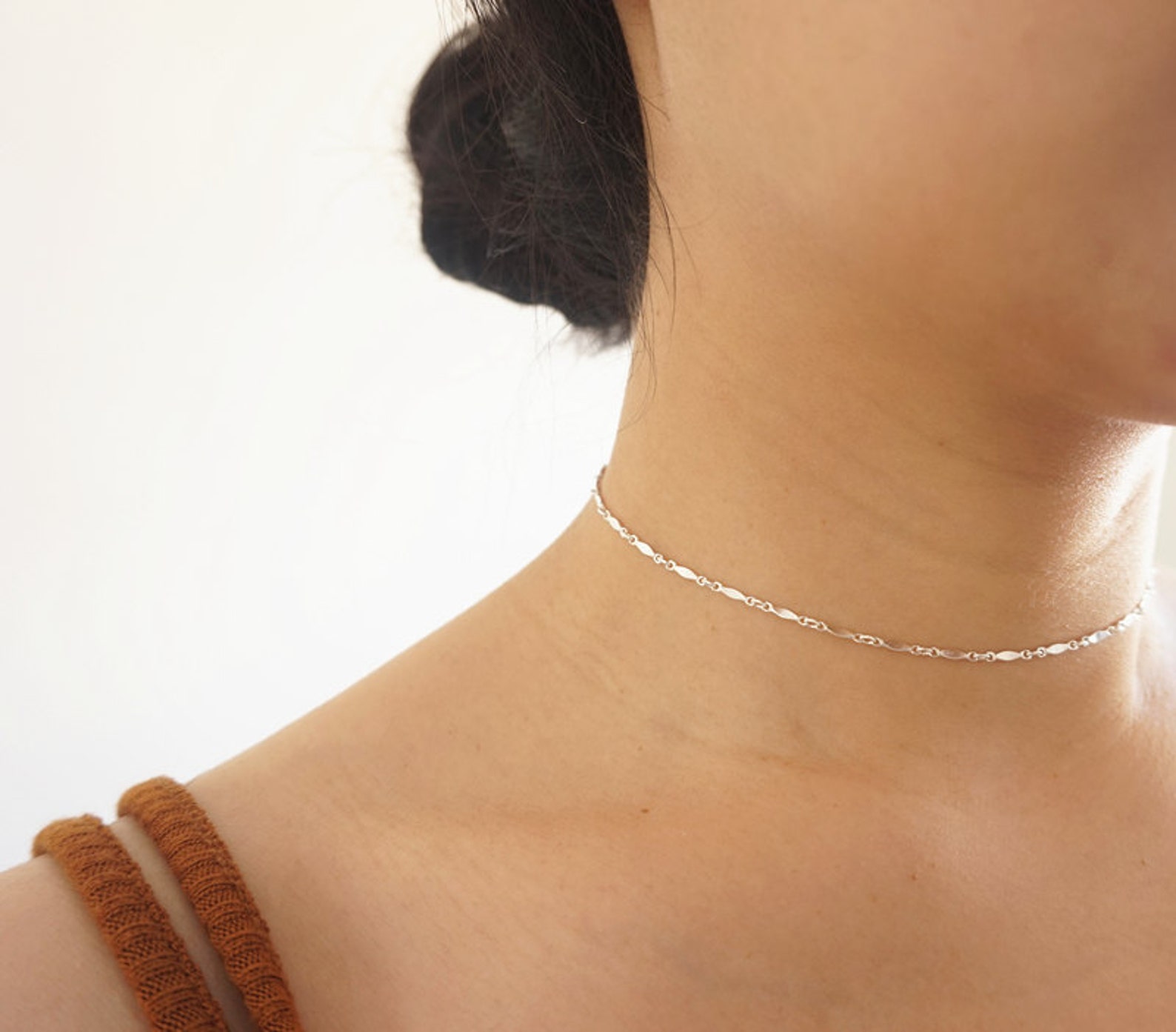 Sterling Silver Choker Simple Chain Choker Silver Layering - Etsy