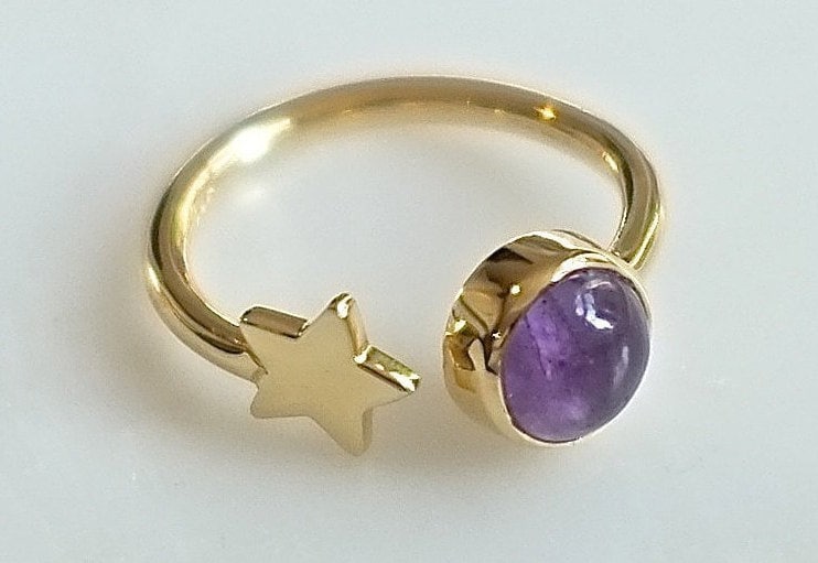Adjustable Gold Star and Birthstone Ring