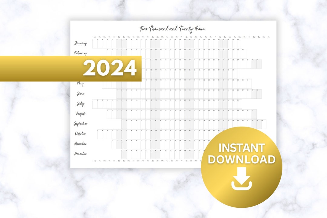 2024 Printable Wall Planner High Resolution Calendar Any Size A4,A3,A2 ...