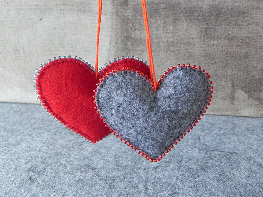 Felt Heart Ornament Red Felt Heart Decoration Heart for Valentines Day ...