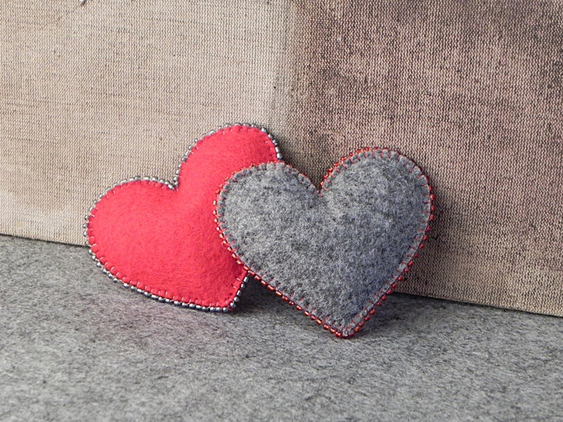Felt heart ornament Red felt heart decoration Heart for | Etsy