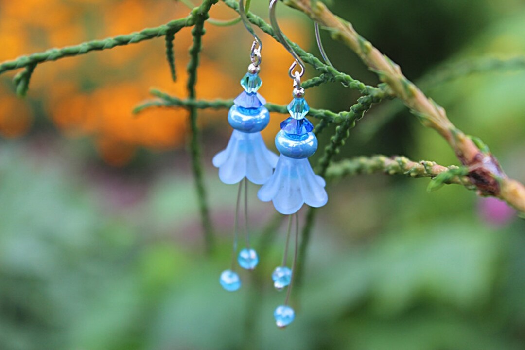 Glass Bead Earrings Fairy Flower Earrings Blue Fairy Costume Earrings ...