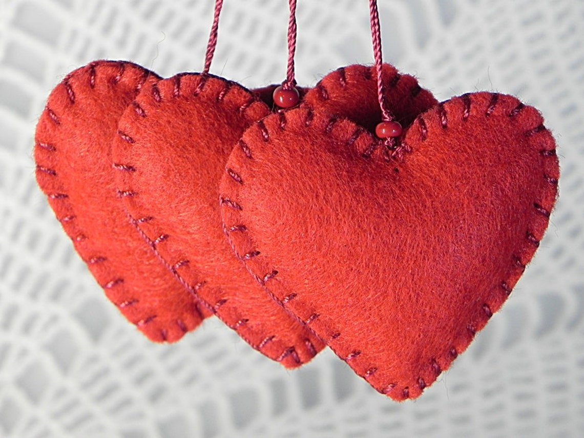 Felt heart ornament red heart Christmas ornament valentines | Etsy