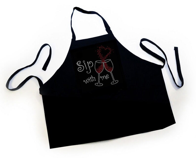 Hotfix Rhinestone Iron On Heat Transfer Apron Sip With Me Etsy