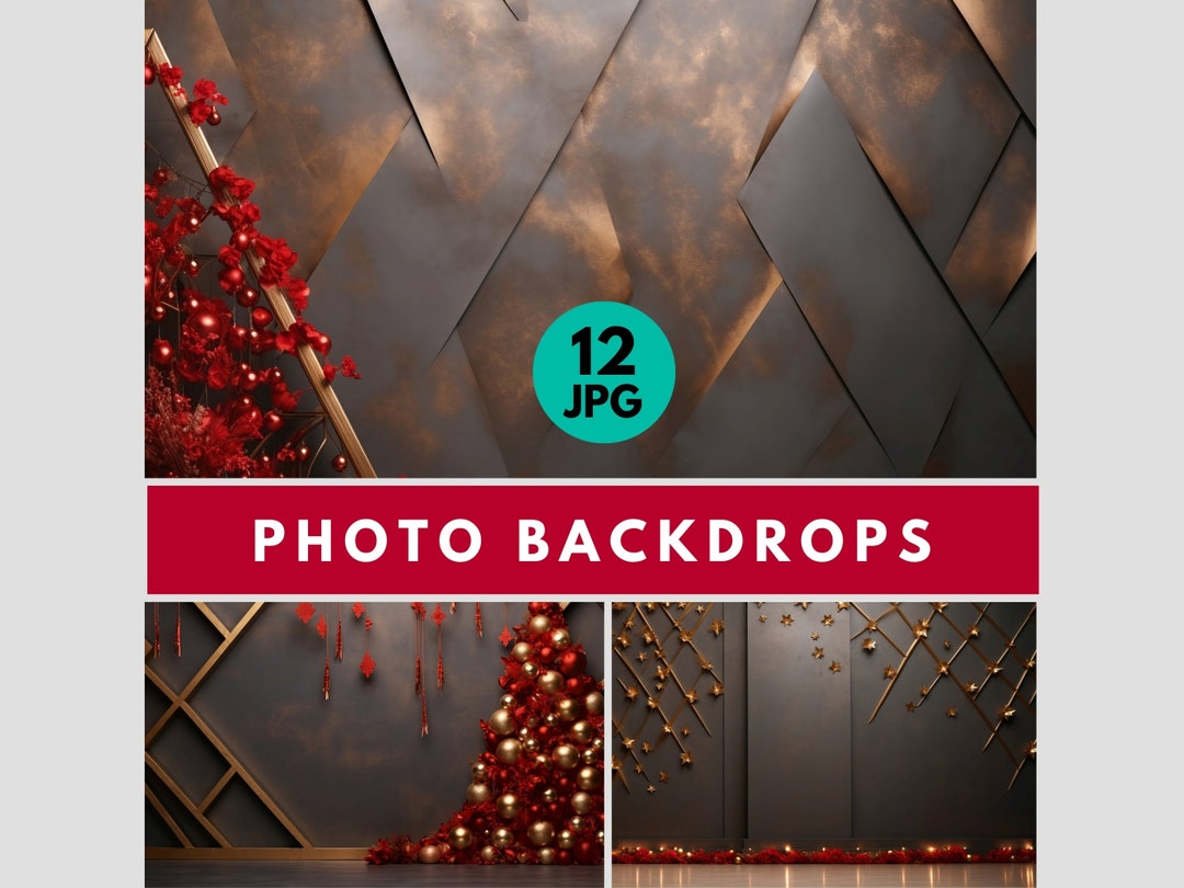 Grey Wall Digital Backdrop With Red and Gold Decor Holiday - Etsy