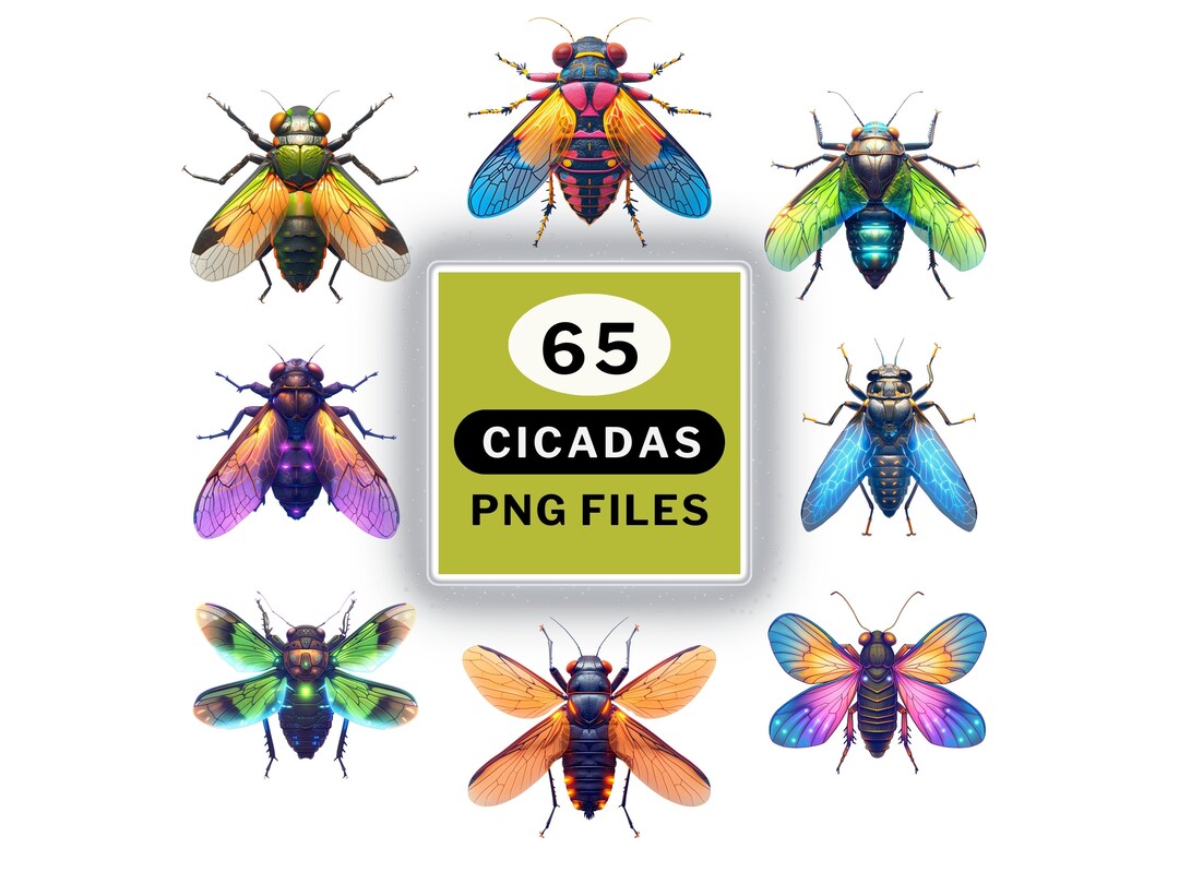 Cicada PNG Clipart Bundle, Cyber Guochao Style, Trendy PNG Designs for ...