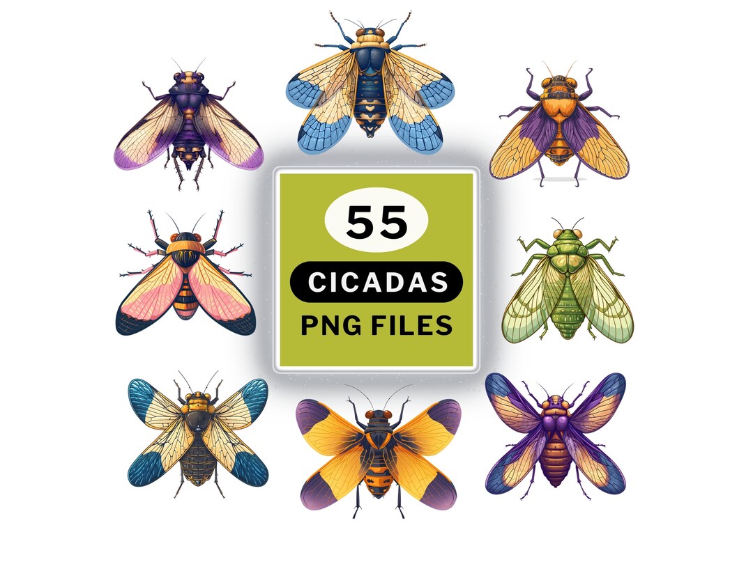 Cicada PNG Clipart Bundle, Mixed Earthy Colors, Trendy PNG Designs for ...