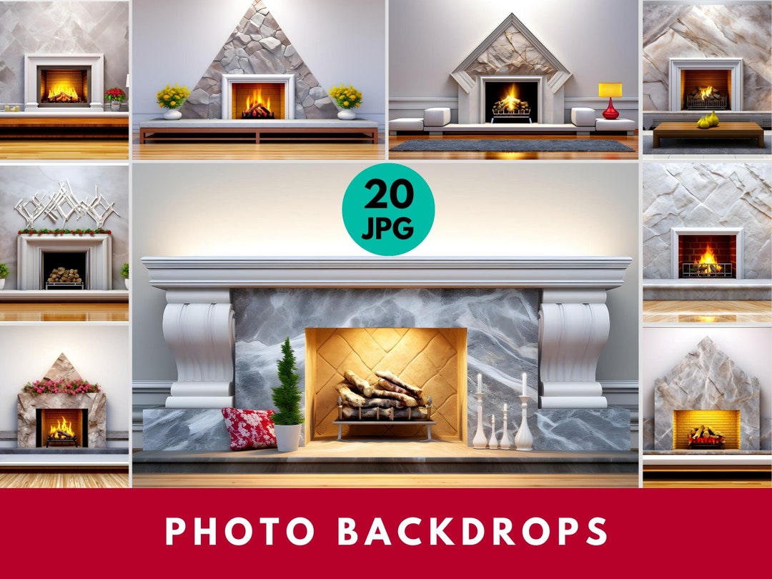 White Stone Fireplace Photo Backdrop Digital Download Studio Photo ...