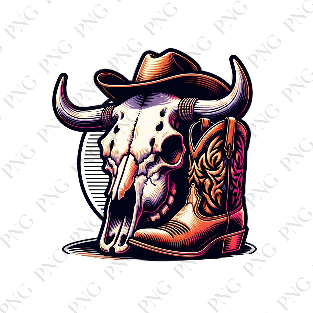 PNG File, Western Png Design, Boho Bull Skull Png, Rodeo Bulls Head Png ...