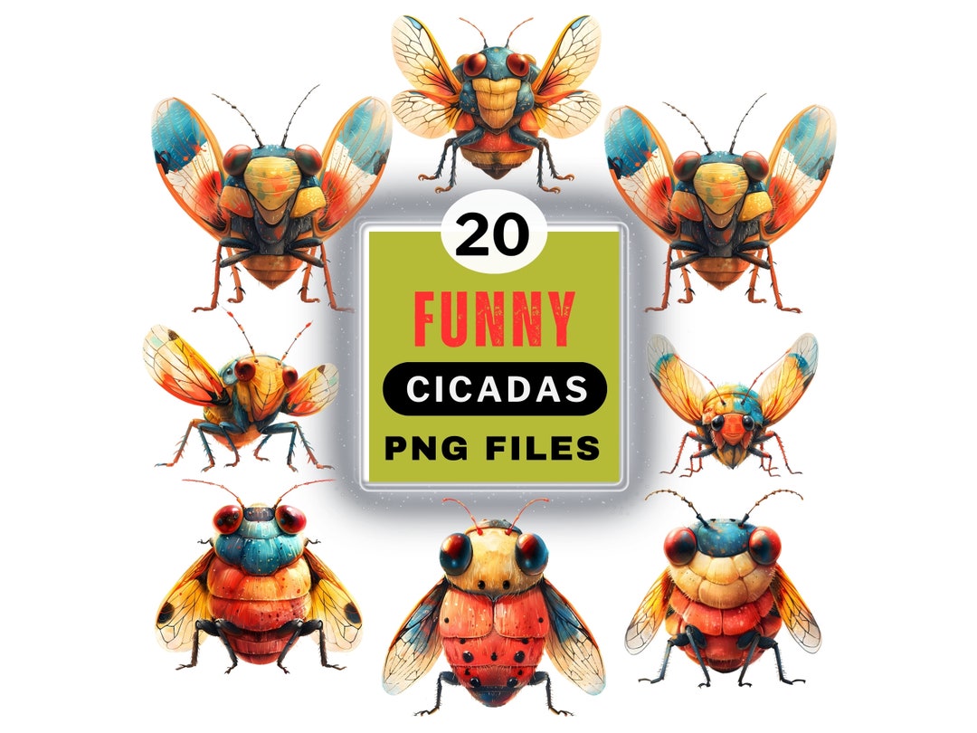 Funny Cicada PNG Clipart Bundle, Baby Animals in Cartoon Style, Cute ...