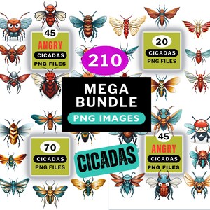 Mega Bundle Png Files, Abstract Cicada Clipart PNG Bundle, Trendy PNG ...