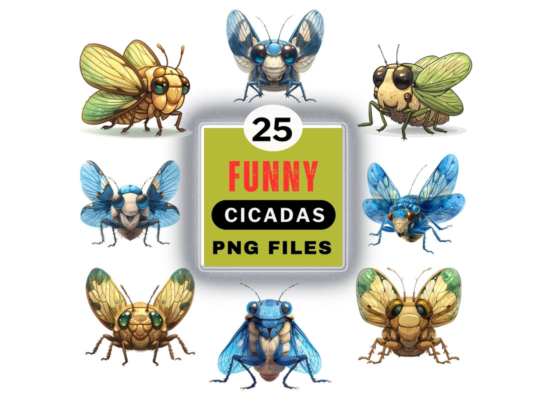 Funny Cicada PNG Clipart Bundle, Baby Animals in Cartoon Style, Cute ...