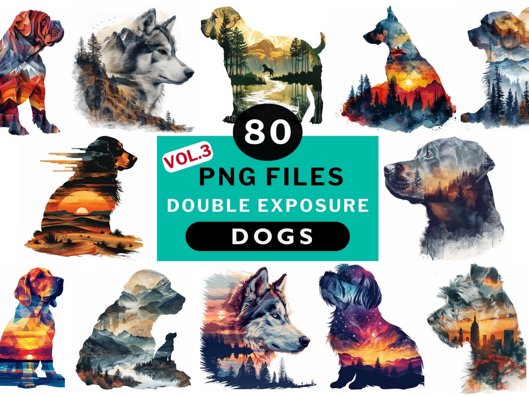 PNG Bundle Dog Breeds Double Exposure 80 Png Files, Dogs Clipart PNG ...