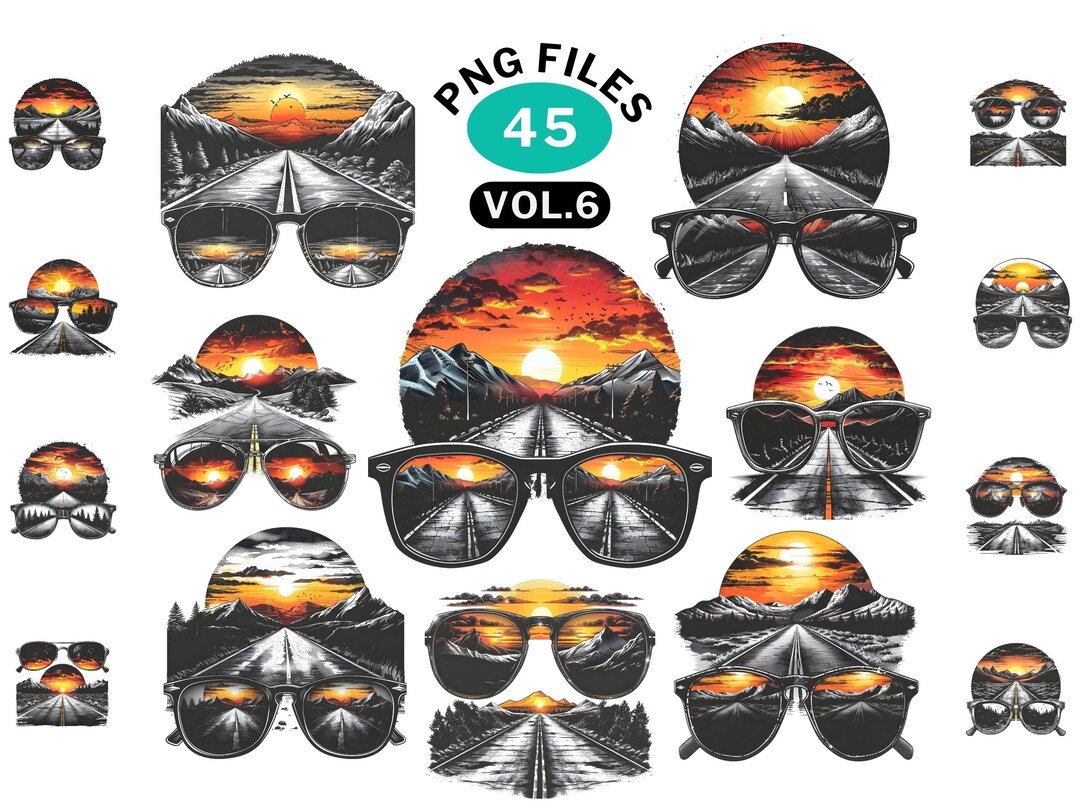 PNG Bundle Sunglasses Clipart, Double Exposure Sunset ROAD Horizon ...