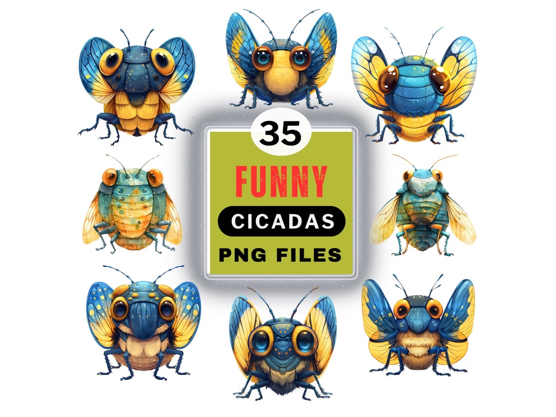 Funny Cicada PNG Clipart Bundle, Baby Animals in Cartoon Style, Cute ...