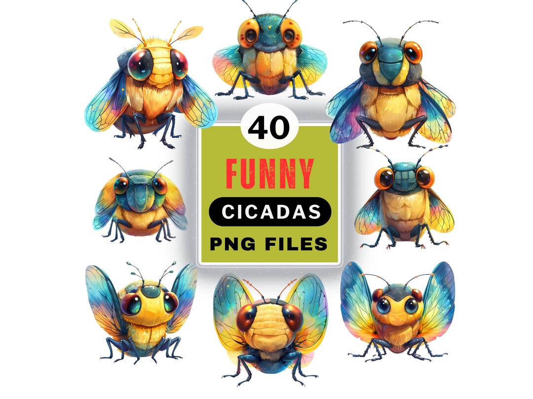 Funny Cicada PNG Clipart Bundle, Baby Animals in Cartoon Style, Cute ...