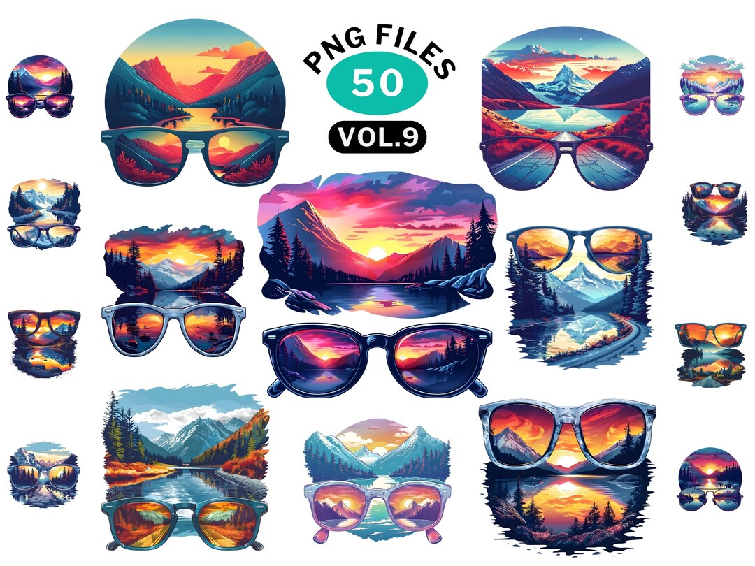 PNG Bundle Cool Sunglasses Clipart, Double Exposure of a Lake and ...