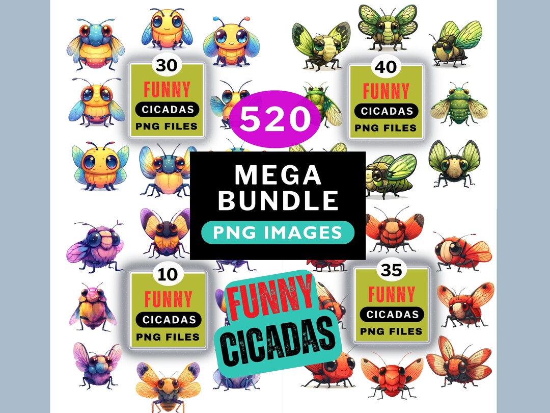 Mega Bundle Png Files, Funny Cicada Clipart PNG Bundle, PNG Designs for ...