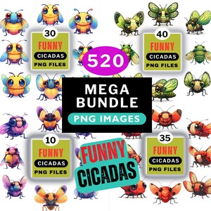 Mega Bundle Png Files, Funny Cicada Clipart PNG Bundle, PNG Designs for ...