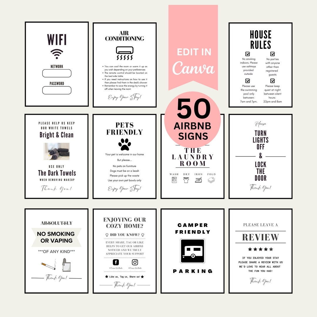 Airbnb Signs Bundle 50 Airbnb Signs Template Airbnb Host Bundle Airbnb ...
