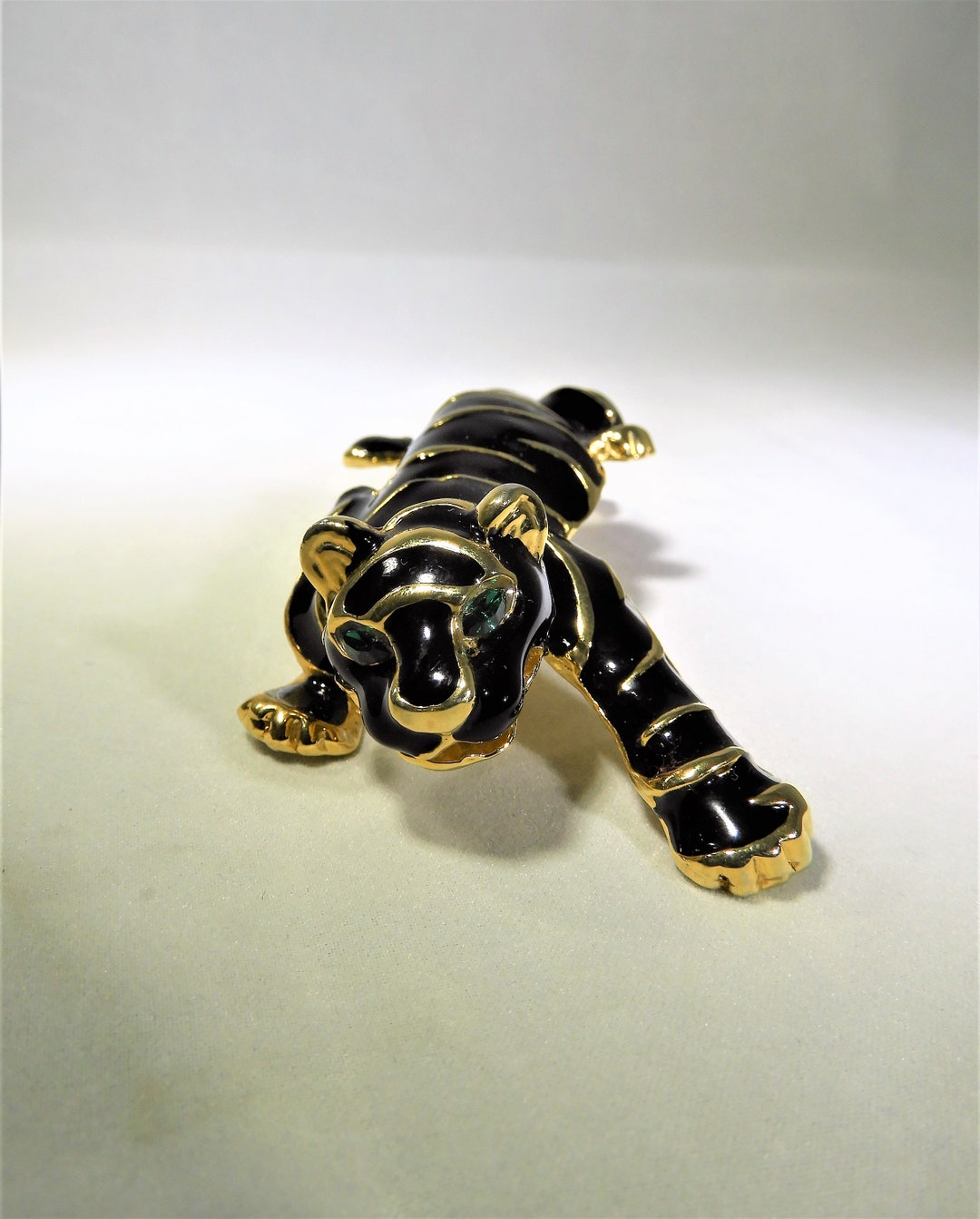 MCM Black Tiger Pin, Stalking Panther Jewelry, Gold Striped Panther ...