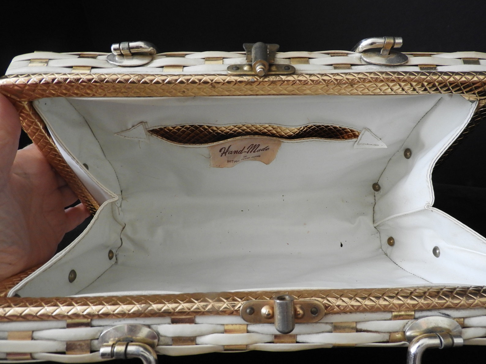 Vtg 1960's Mod White & Gold Plastic Tube Purse|vtg Retro Large Purse ...