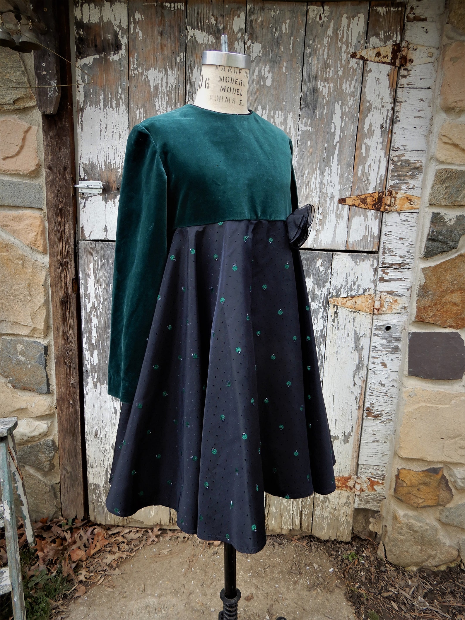 Vtg Girls Dress Joan Calabrese Green & Black Dress Couture | Etsy