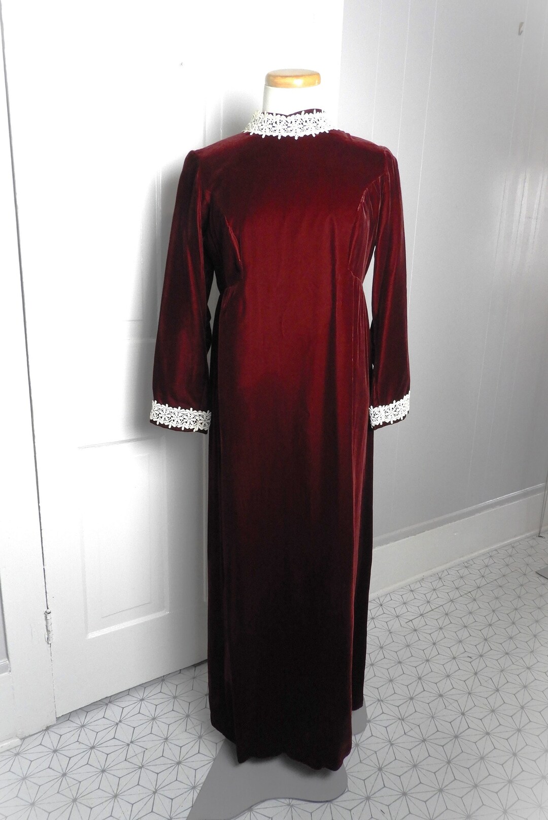 Old New Stock 1970's Red Velvet Formal Dressvtg Retro Full Length Red ...