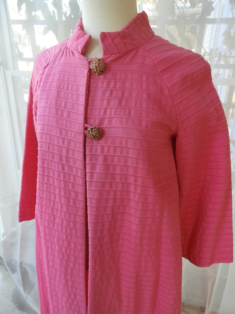 Vtg 1960's Shocking Pink Evening Duster Ribbed Rhinestone Open Long ...