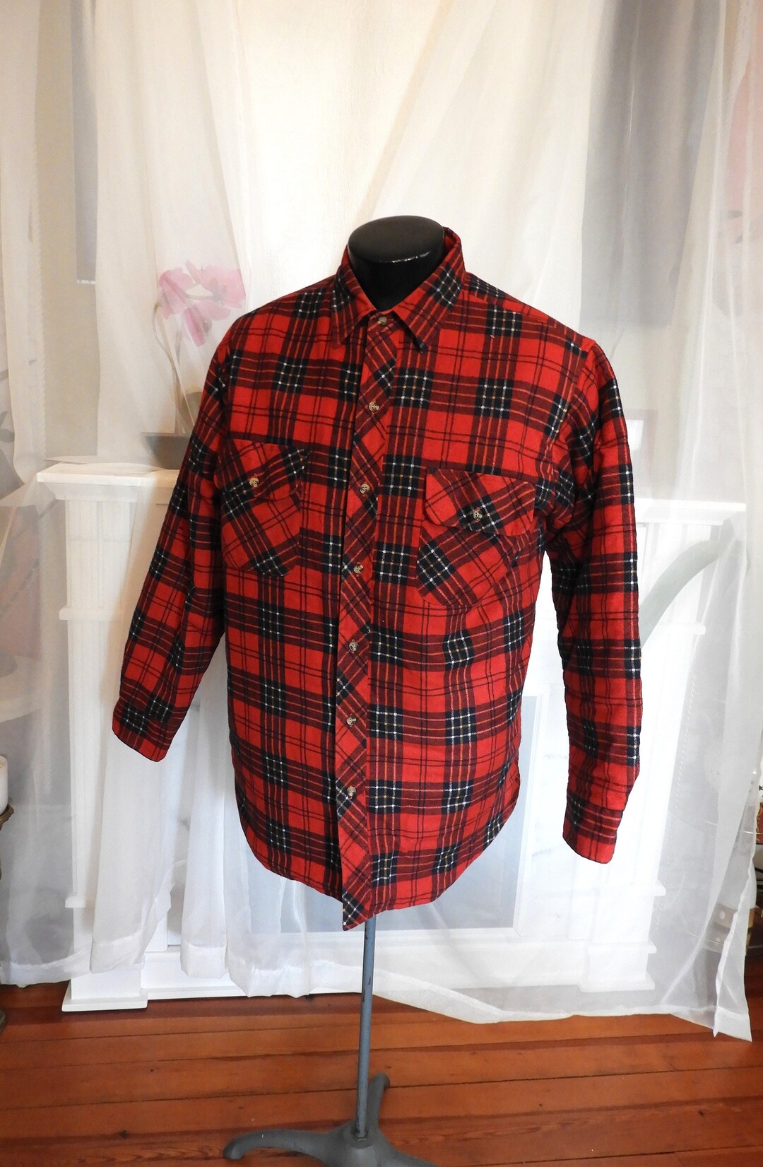 1980's Red Blue Plaid Quilted Flannel Shirtmen's Hipster Outdoor ...