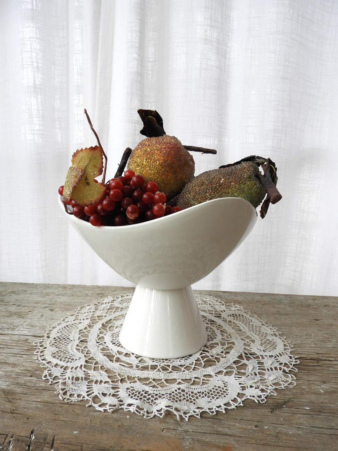 Vtg MCM Fapor White Fruit Serving Console Bowl Made in Portugal H 7" - Etsy