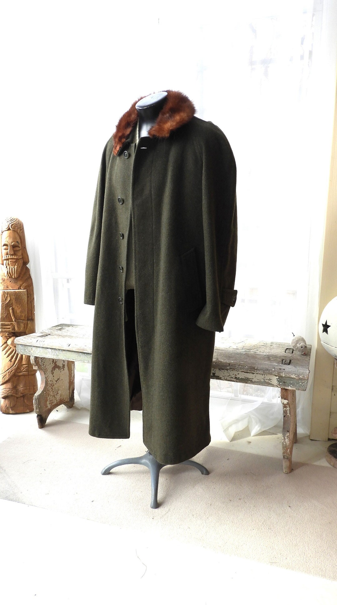 Vtg Men's Olive Green Wool Overcoat Fur Collarvtg Men's Green Burberry ...