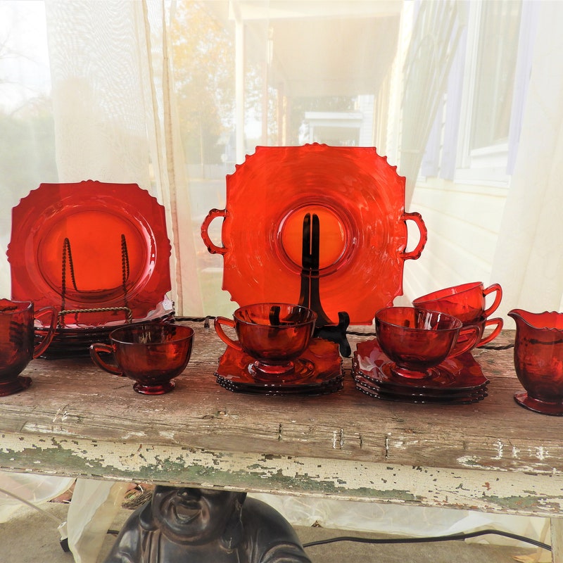 Red Glassware - Etsy