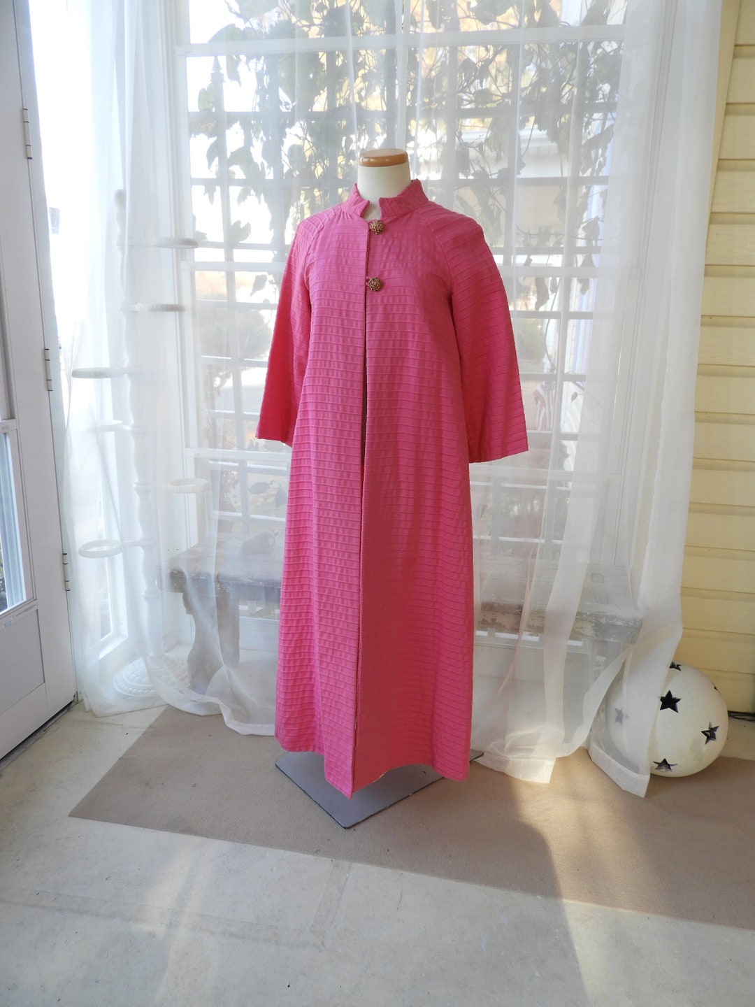 Vtg 1960's Shocking Pink Evening Duster|retro Bubblegum Pink Ribbed ...