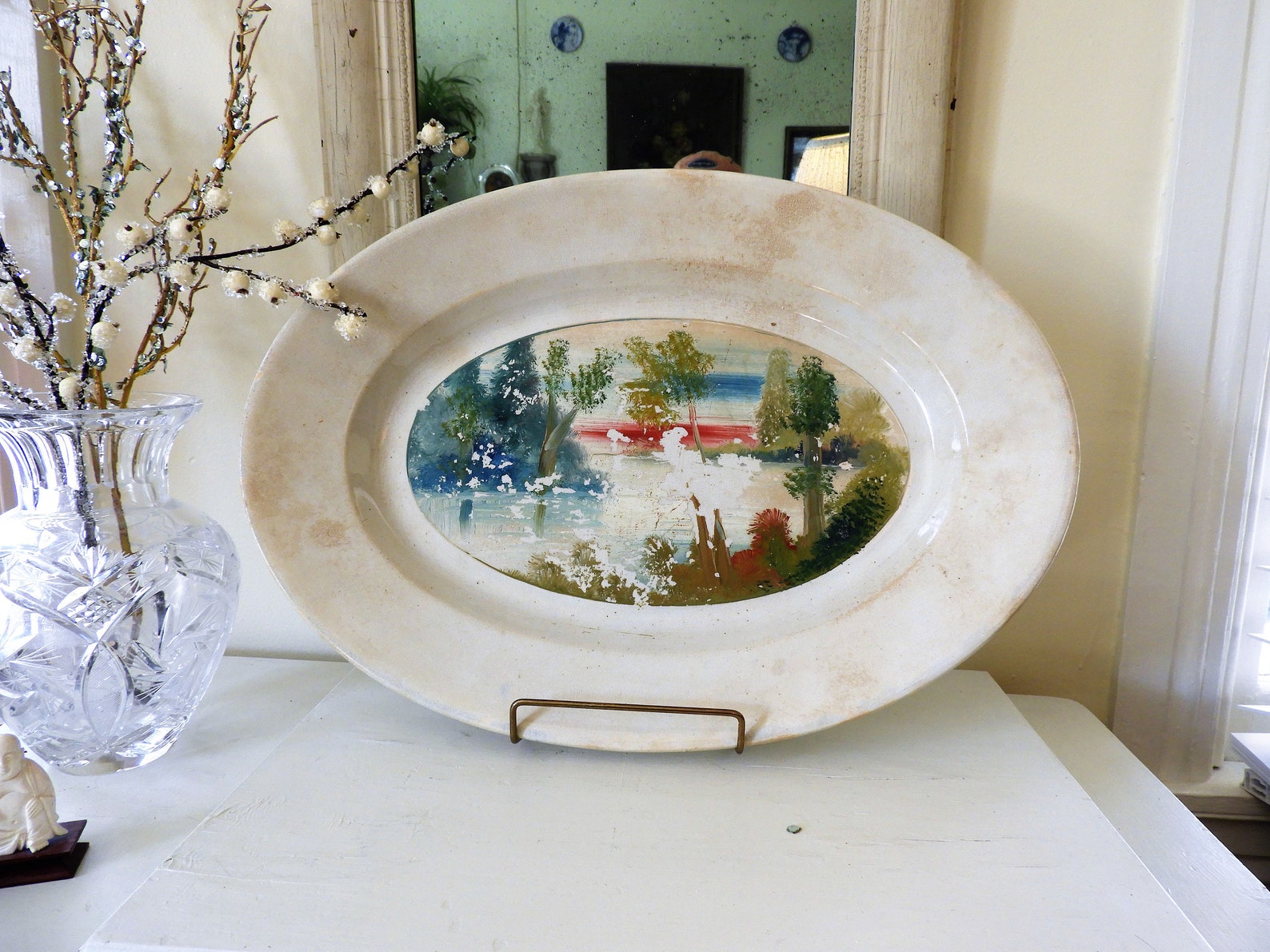 Vtg Large Ironstone Platter Large Antique Hand Painted White - Etsy