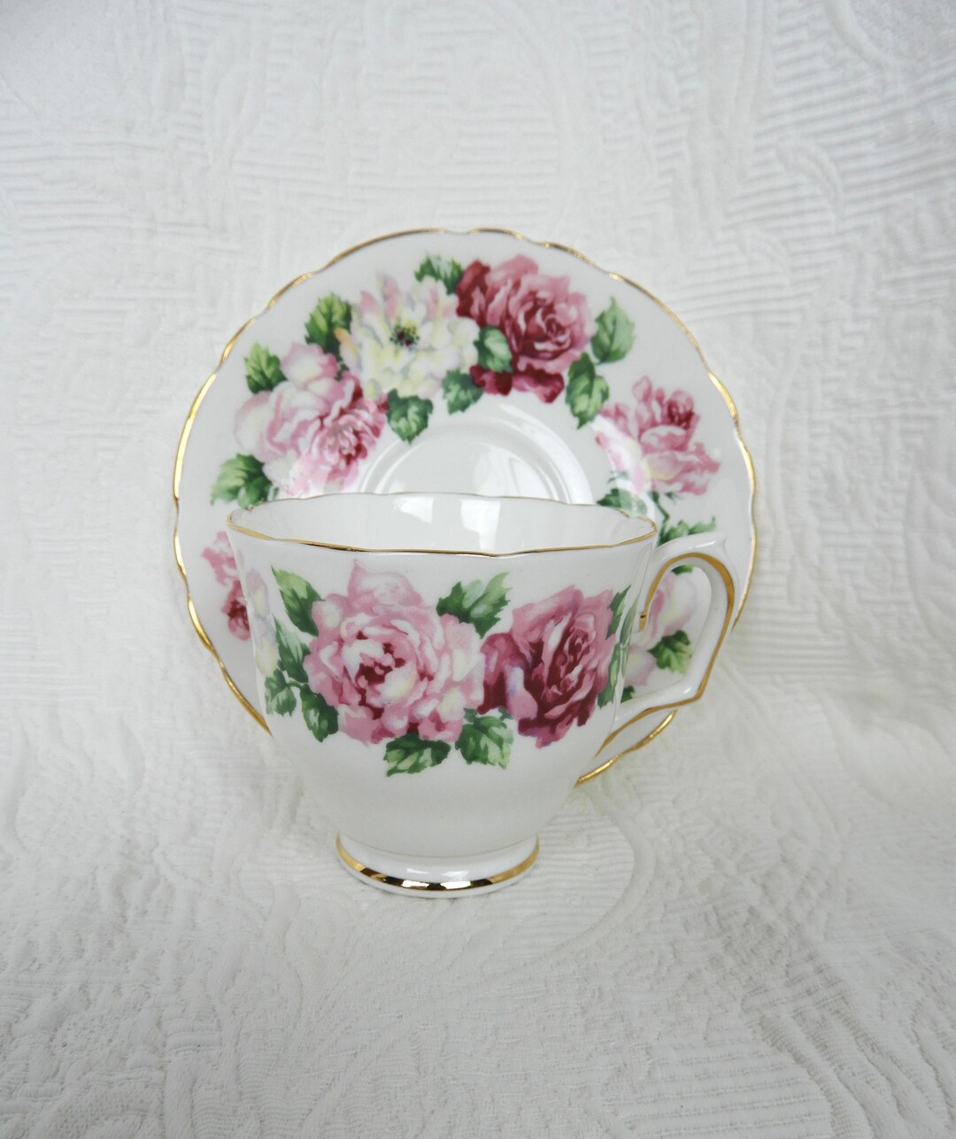 Vtg Floral Pink Rose Tea Cup Saucer Set|vtg English Crown Staffordshire ...
